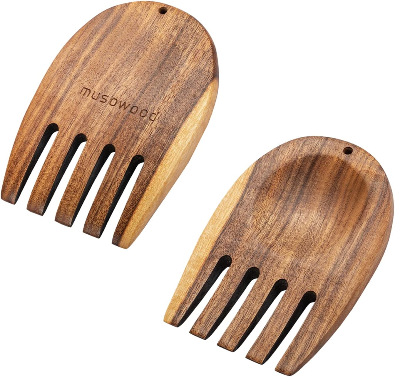"Muso Wood Acacia Salad Hands, Wooden Salad Server Utensils, Easy to Use and Store, 5.12"" x 3. ...