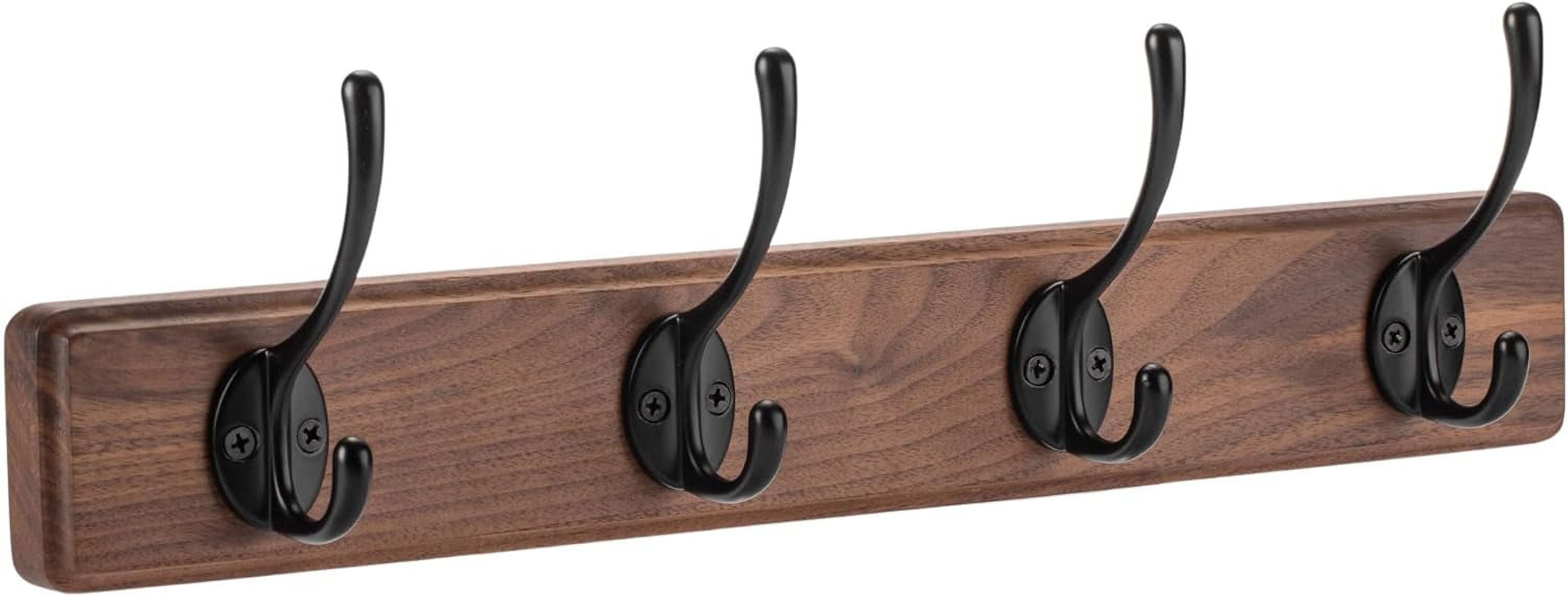 Muso Wood Coat Rack Wall Mounted Wooden with 4 Black Hooks 15.75 Inches ...