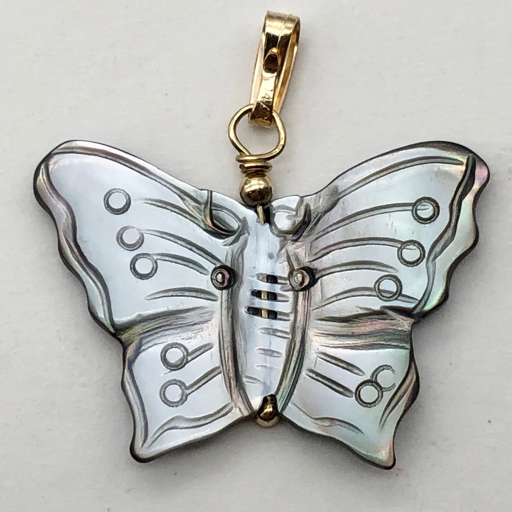 Mussel Shell Carved Butterfly 14K Gold Filled Pendant | 1" Long ...