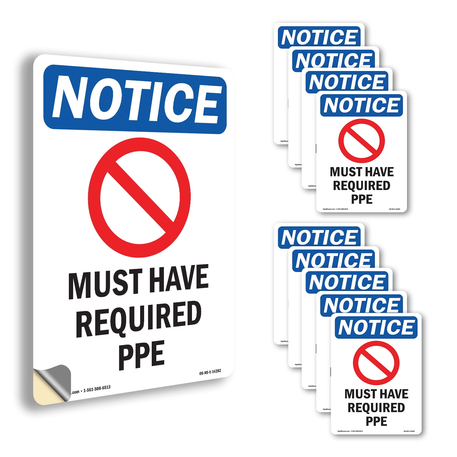 Must Have Required PPE With Symbol OSHA Notice Vinyl Decal Label 7 Inch x 5 Inch - 10 Pack ...