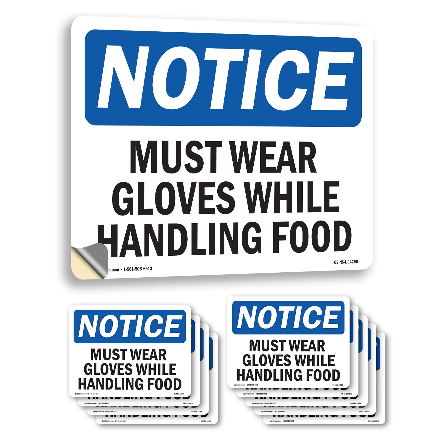 Must Wear Gloves While Handling Food OSHA Notice Vinyl Decal Label 10 ...