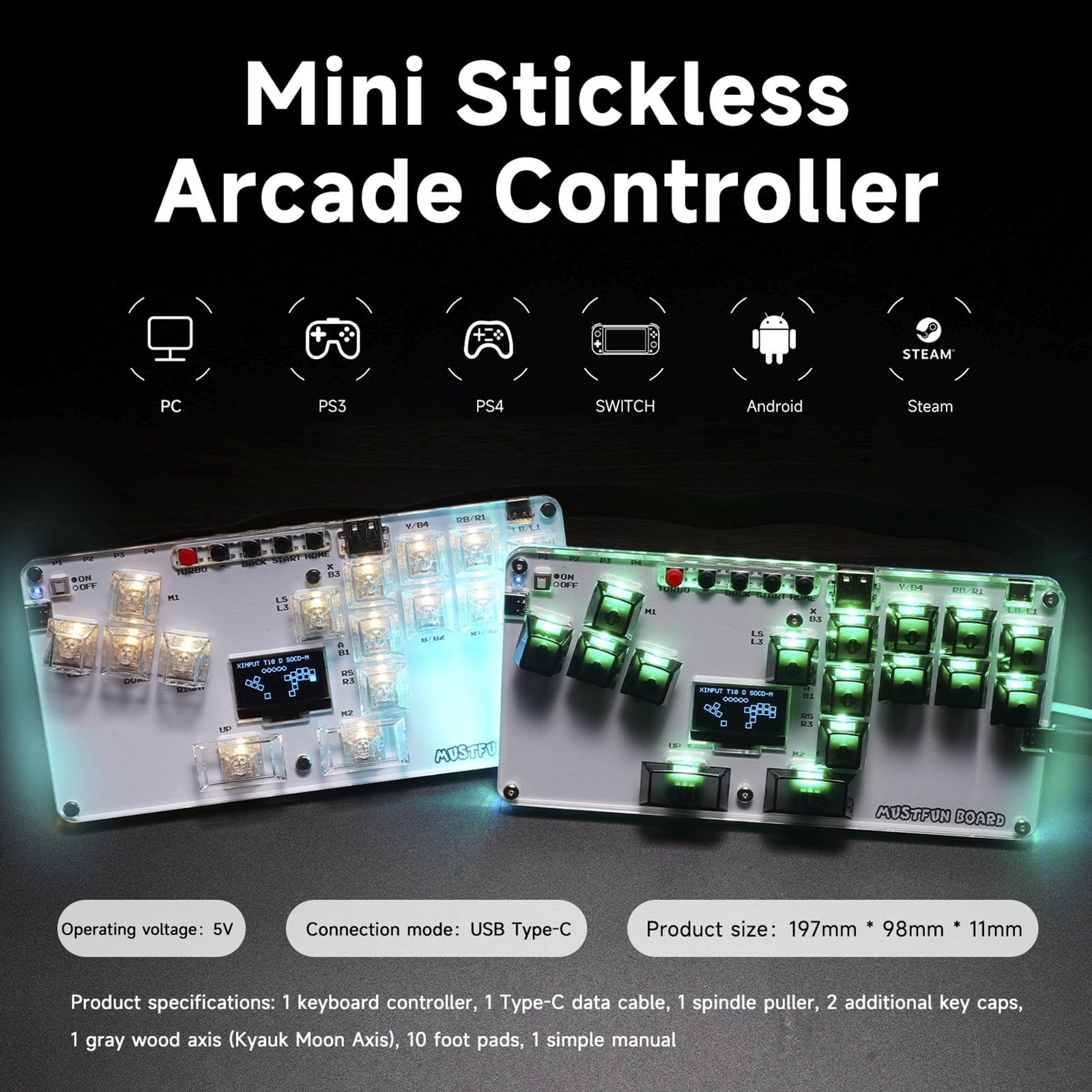 MustFun Hitbox Mini Stickless Controller Suitable For PC/PS3/PS4/Switch ...