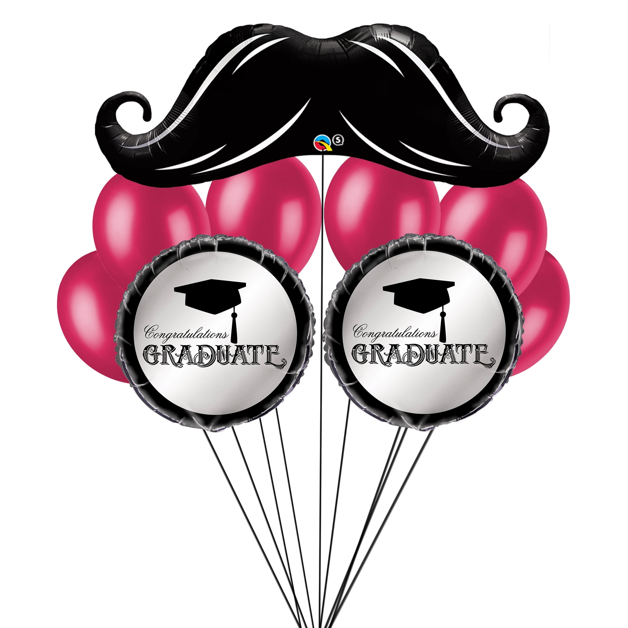Mustache Balloon Bouquet Graduation Package School Colors - Berry ...