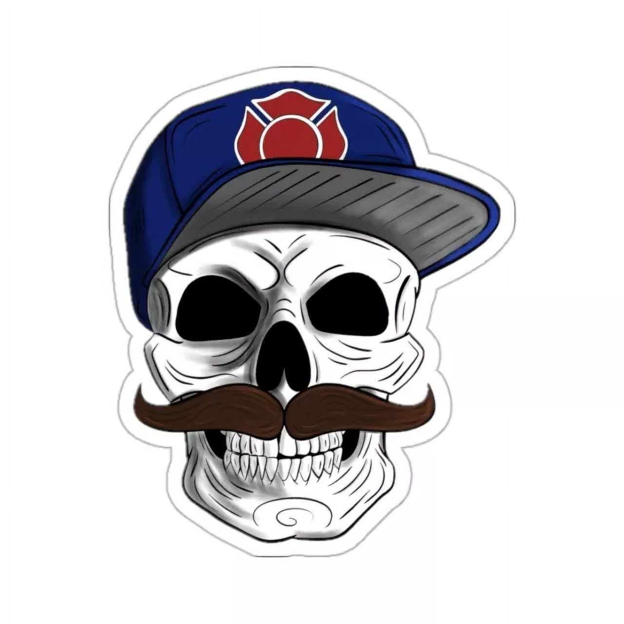 Mustache Baseball Cap Hat Skull Firefighter Design Sticker Vinyl Decal ...