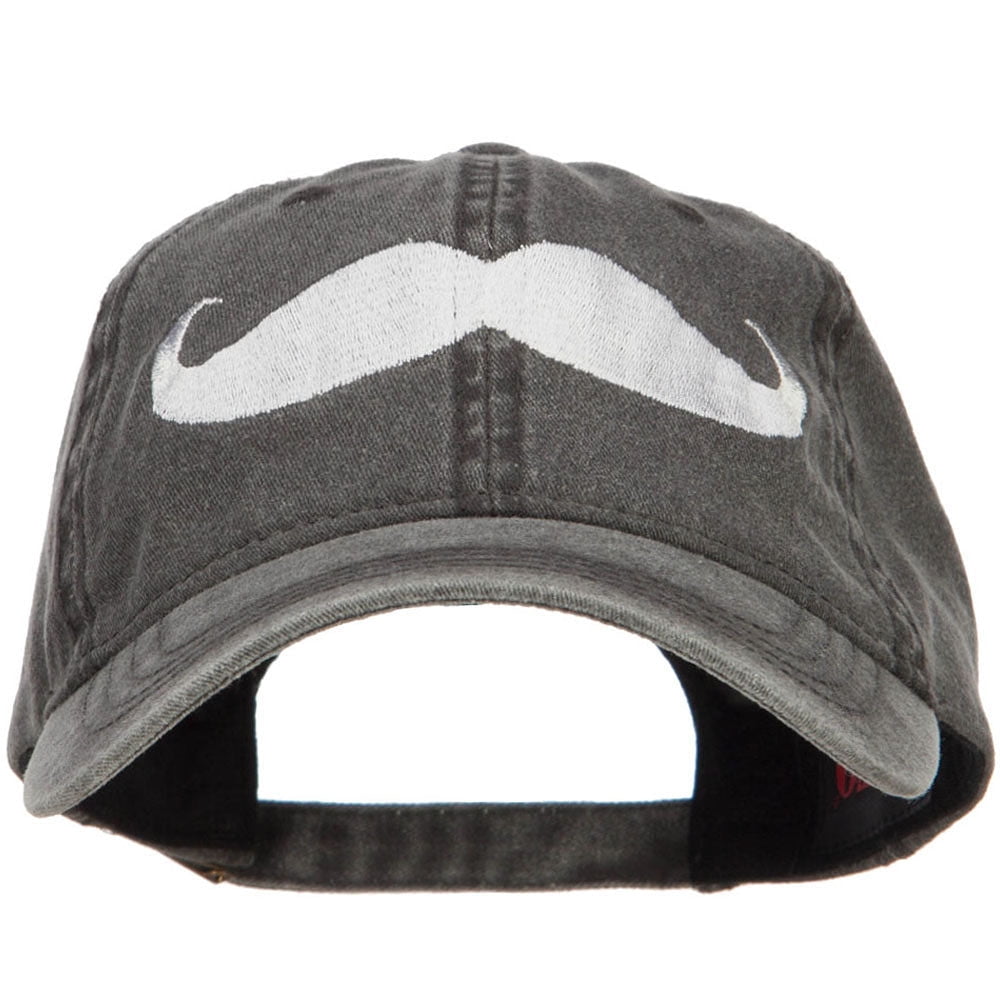 Mustache Embroidered Washed Cap - Black OSFM - Walmart.com