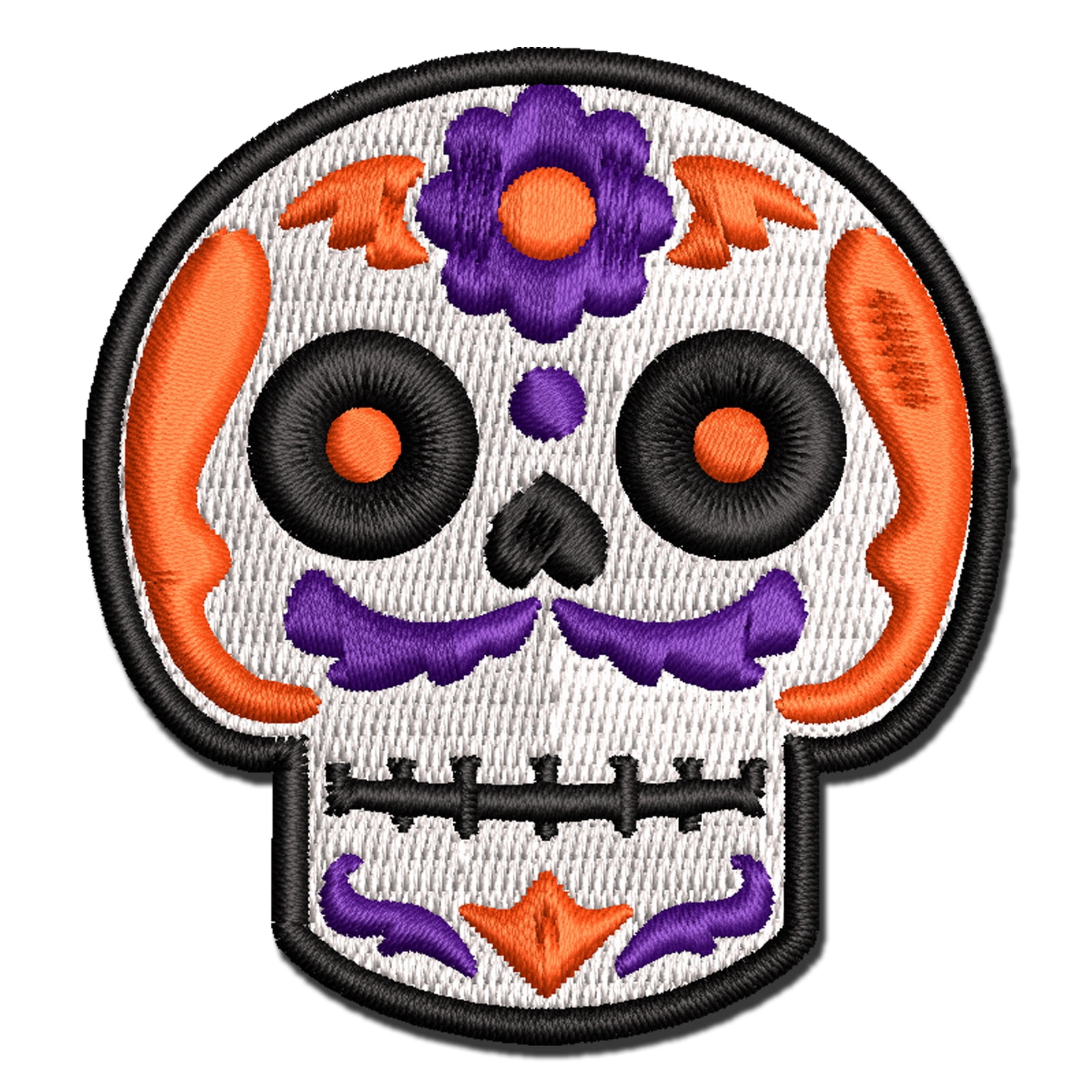 Mustache Floral Sugar Skull Dia De Los Muertos Applique Multi-Color ...