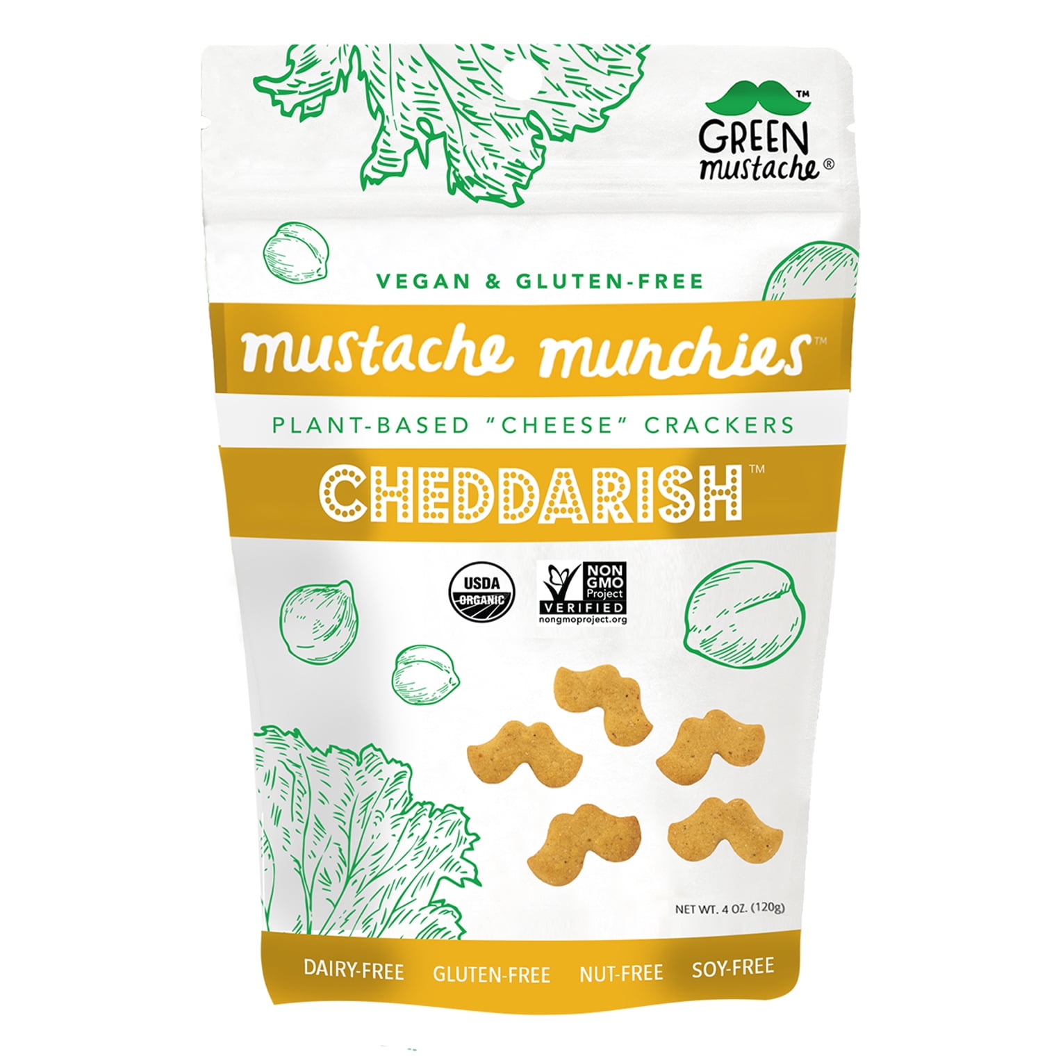 Mustache Munchies, CHEDDARISH Plant-based "Cheese" Crackers, 4oz ...
