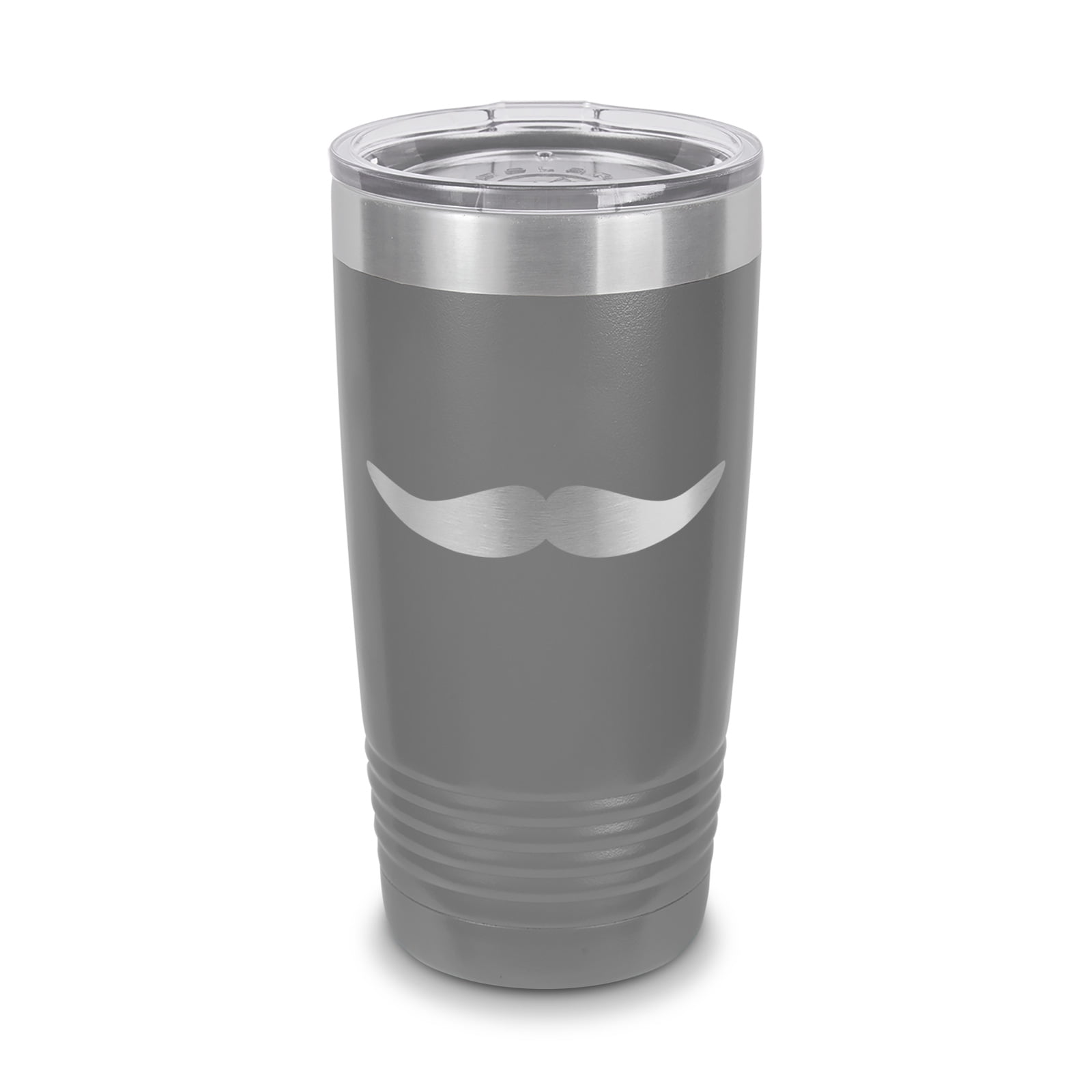 Mustache Tumbler 20 oz - Laser Engraved w/ Clear Lid - Stainless Steel ...