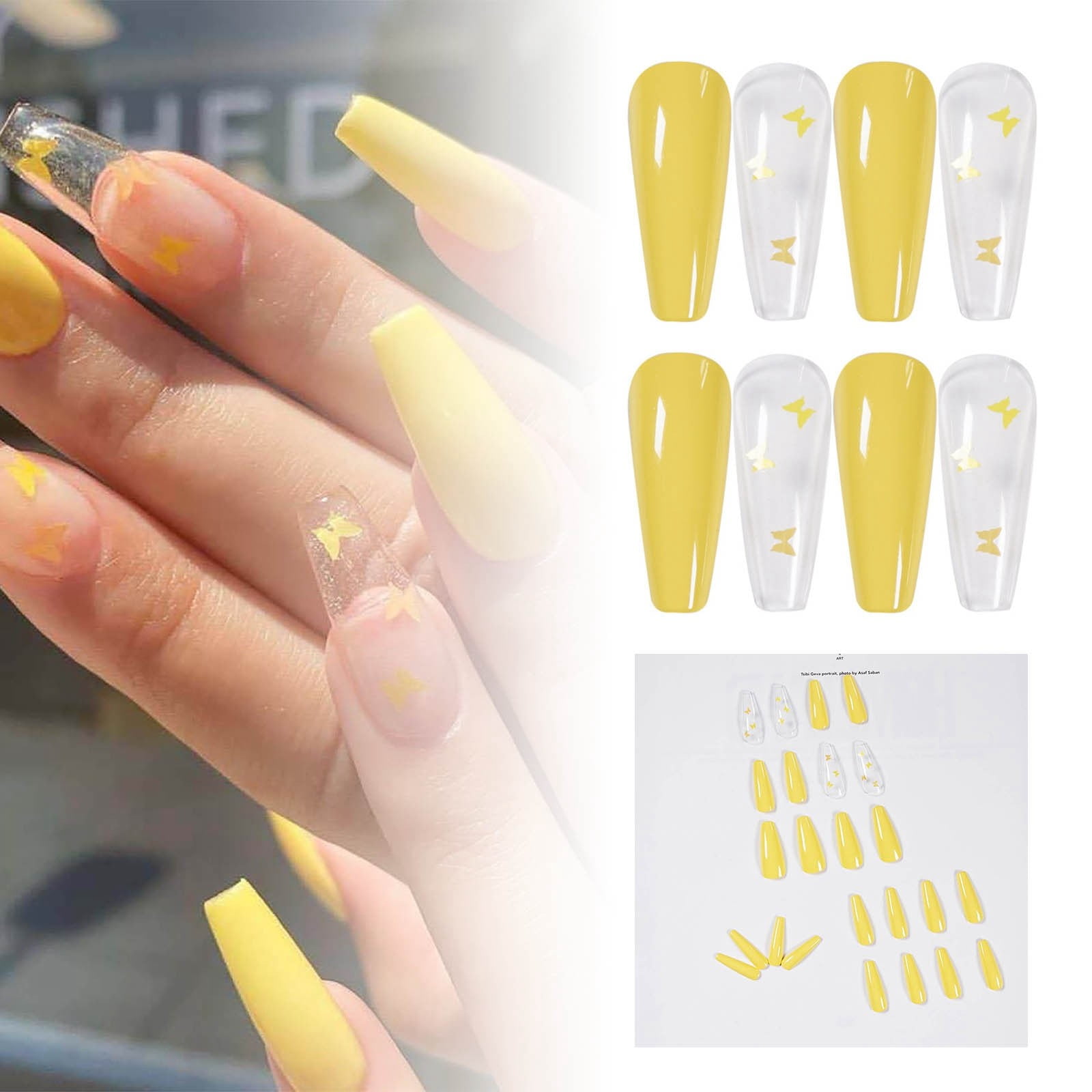 Mustacti Long Ballerina Yellow Butterfly Nail Stickers Instant Nails ...