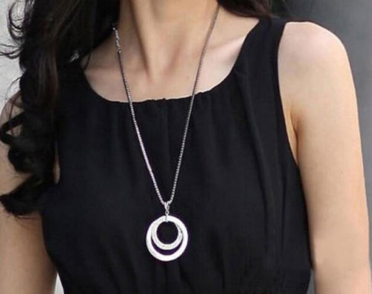 Mustacti Long Chain Women Fashion Rhinestone Silver Plated Pendant ...
