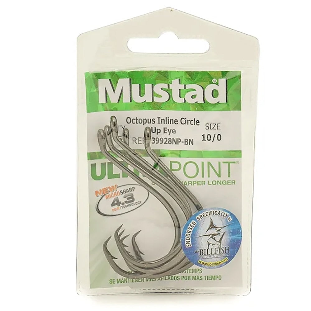 Mustad 39928NP Black Nickel Octopus Inline Circle, Up Eye 9,0 Hooks ...