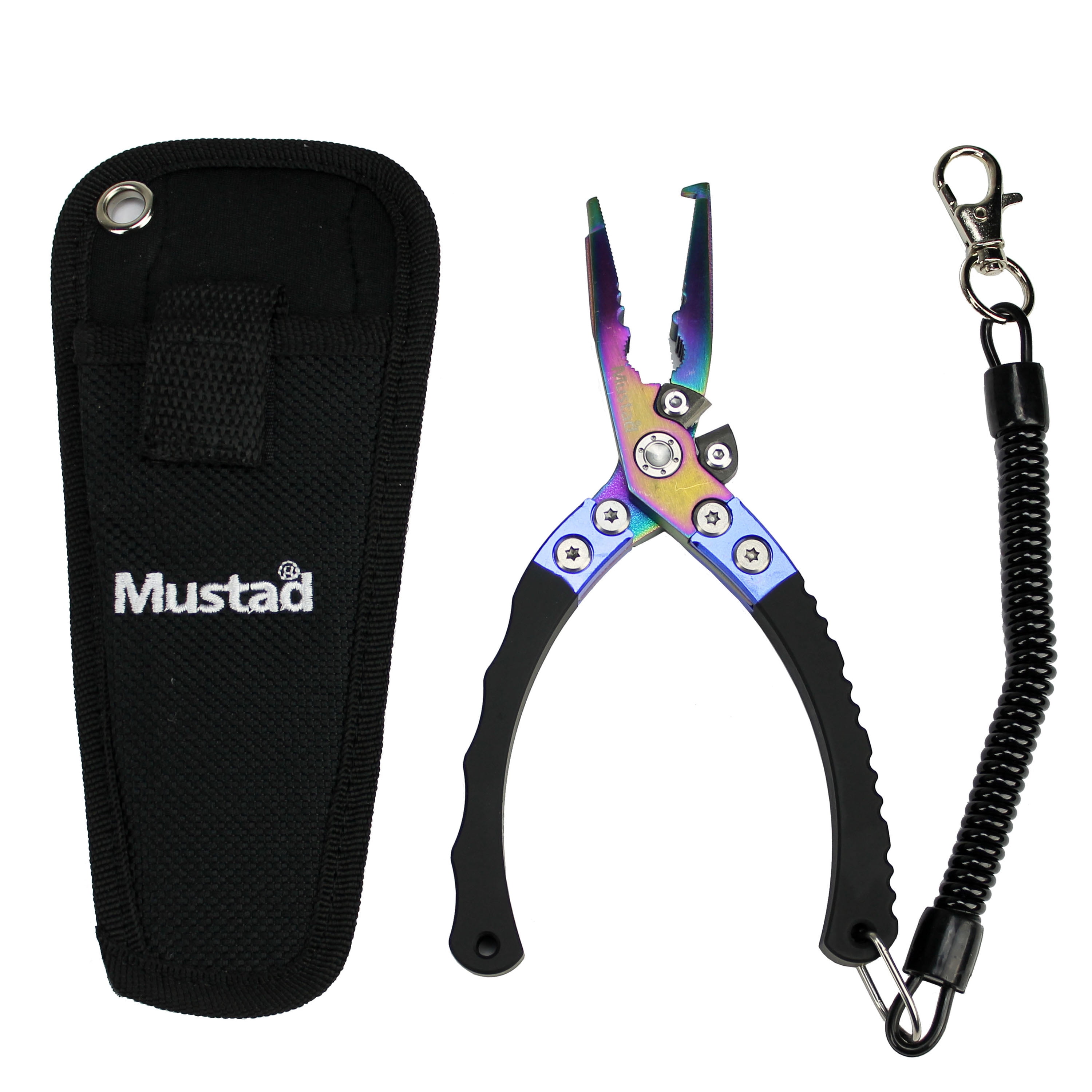 Mustad 6.5" Hybrid Pliers with Rainbow Titanium Coating and Sheath ...
