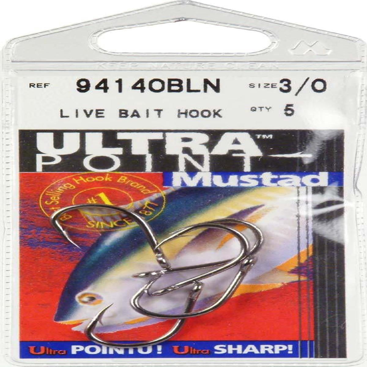 Mustad 94140NP-BN-3/0-5U UltraPoint Ringed Live Bait Hook Size 3/0 ...