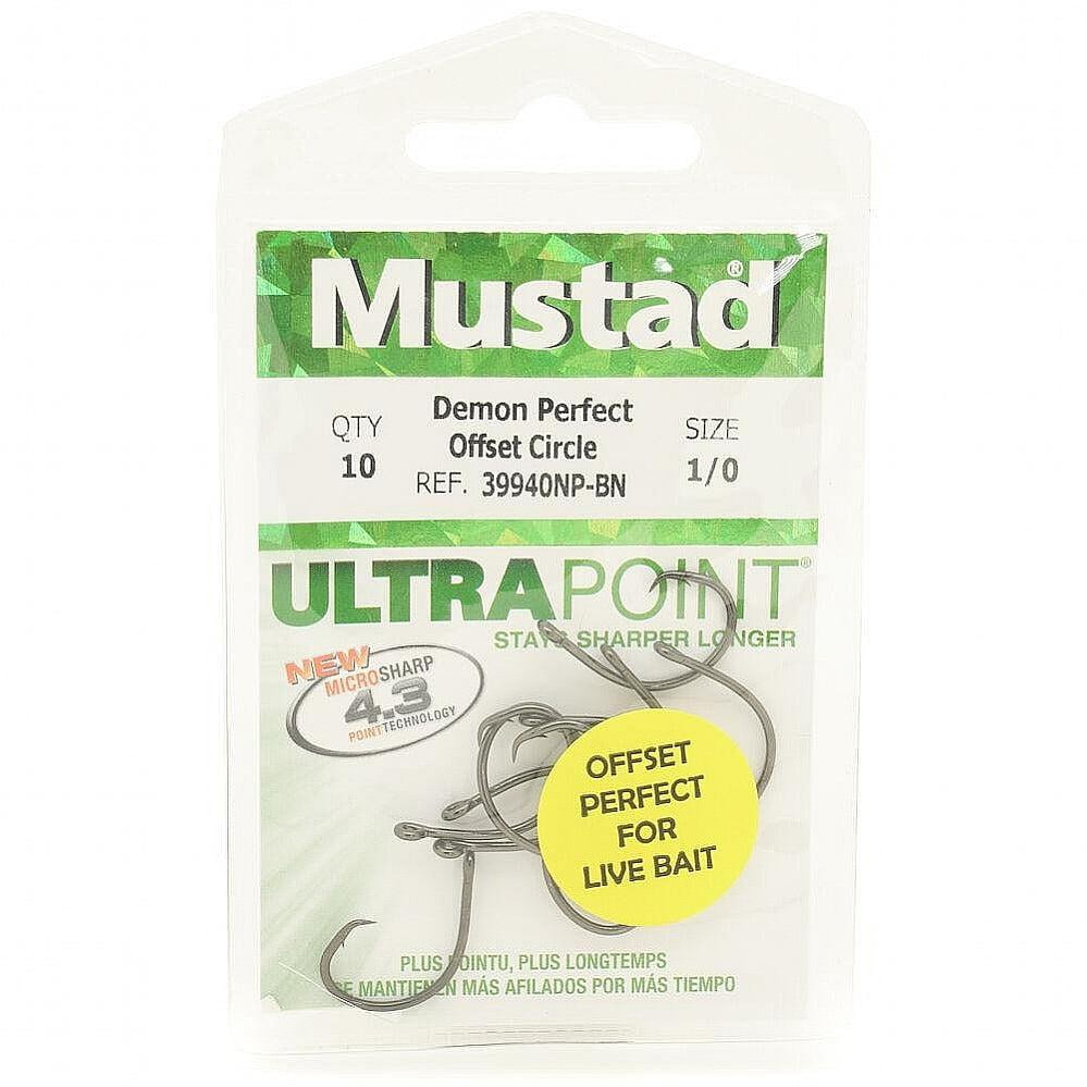 Mustad Demon Perfect Offset Circle Hook 1X Strong 39940NP-BN 1,0, 25 ...