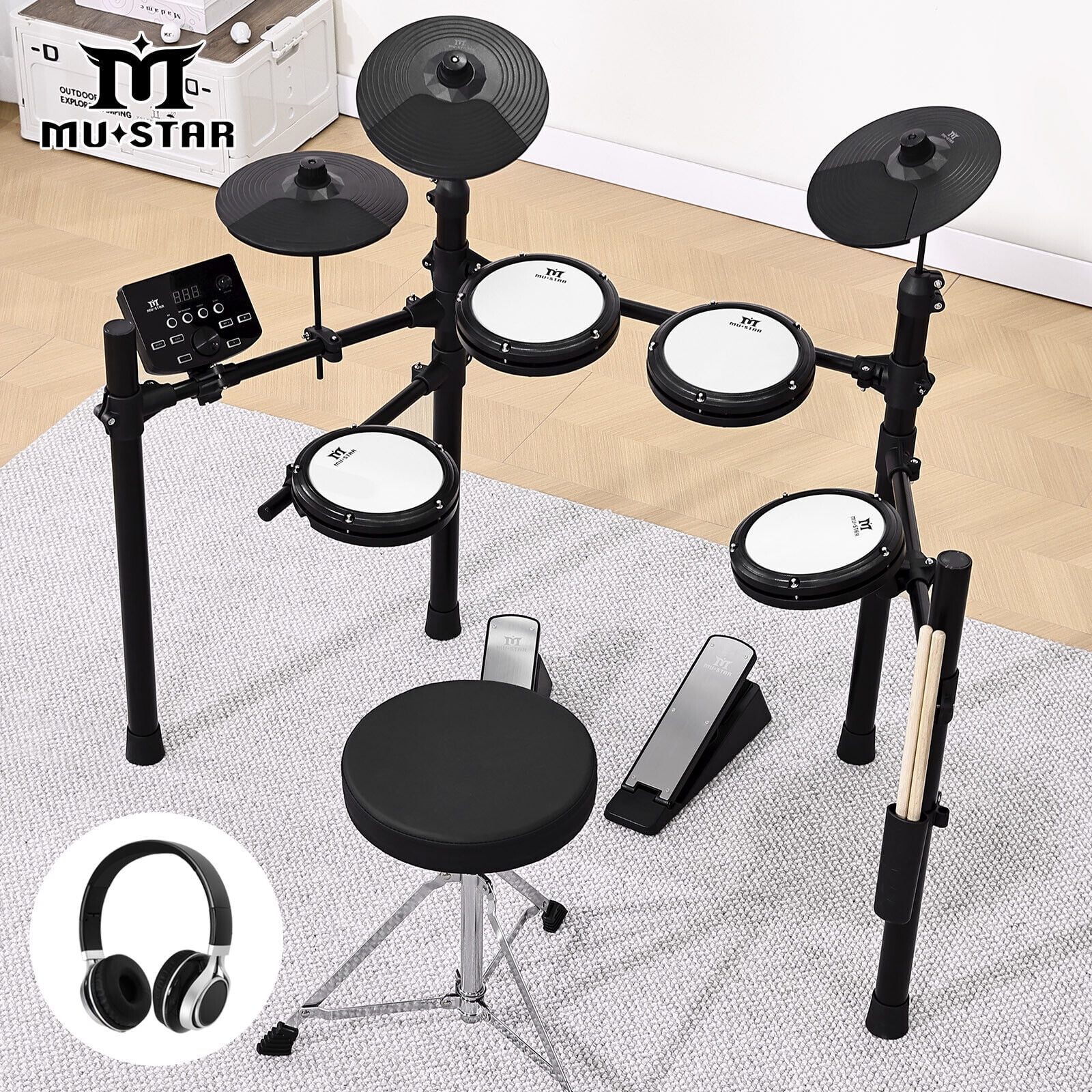 Mustar Electronic Drum Set, Electric Drum Sets with 4 Mesh Drum Pads, 3 ...