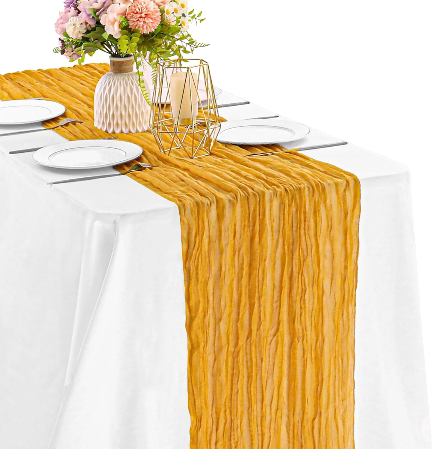 Mustard 10FT Cheesecloth Table Runner Boho Gauze Fabric Table Runner ...