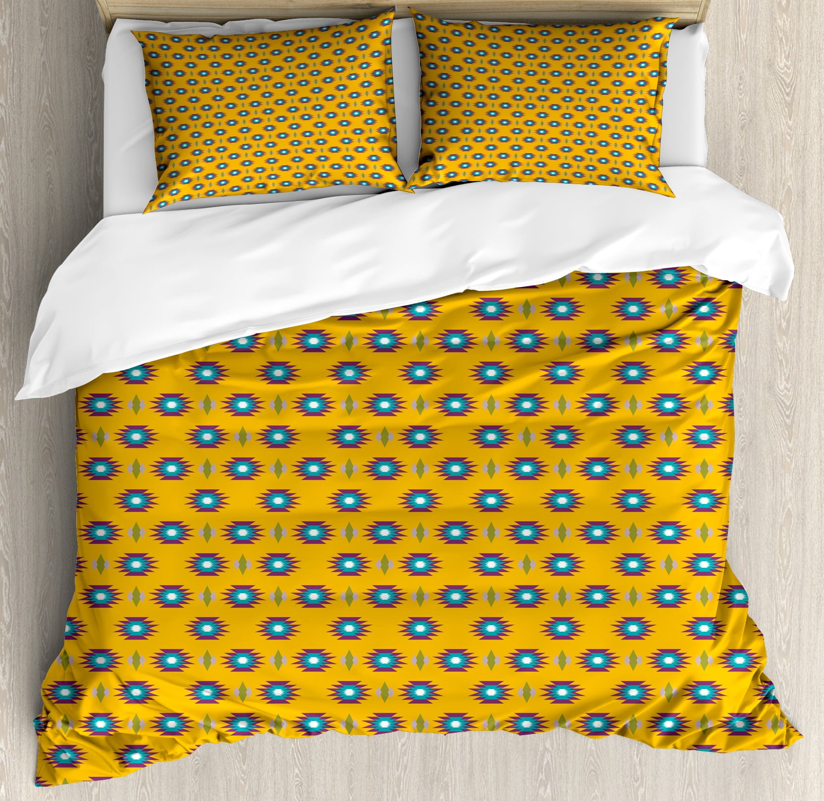 Mustard Duvet Cover Set, Ethnic Aztec Maya Tribal Traditional Abstract ...