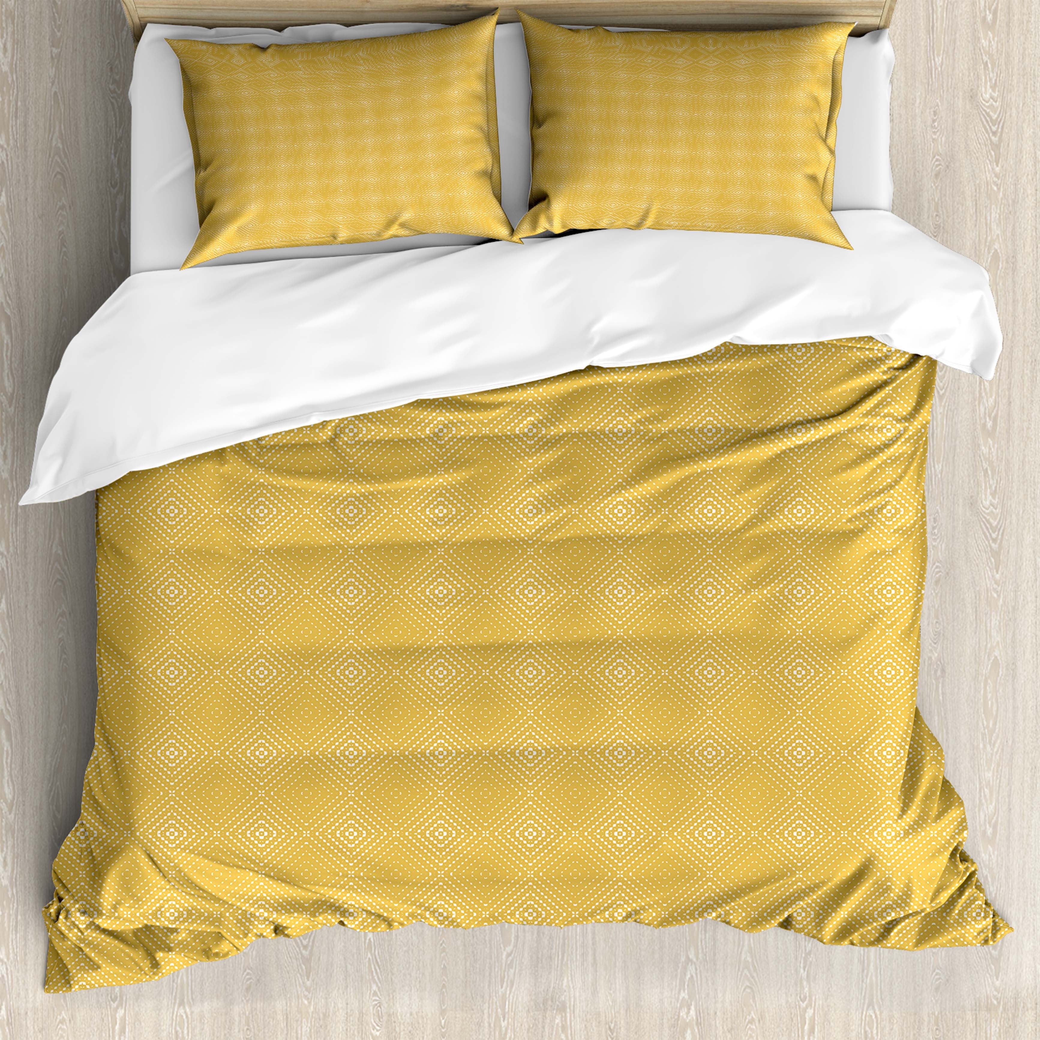 Mustard Duvet Cover Set, Geometrical Abstract Dotted Nested Diamond ...