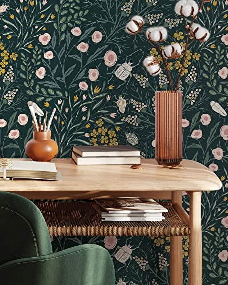 Mustard Flowers and Beetles Wallpaper | Removable Self Adhesive ...