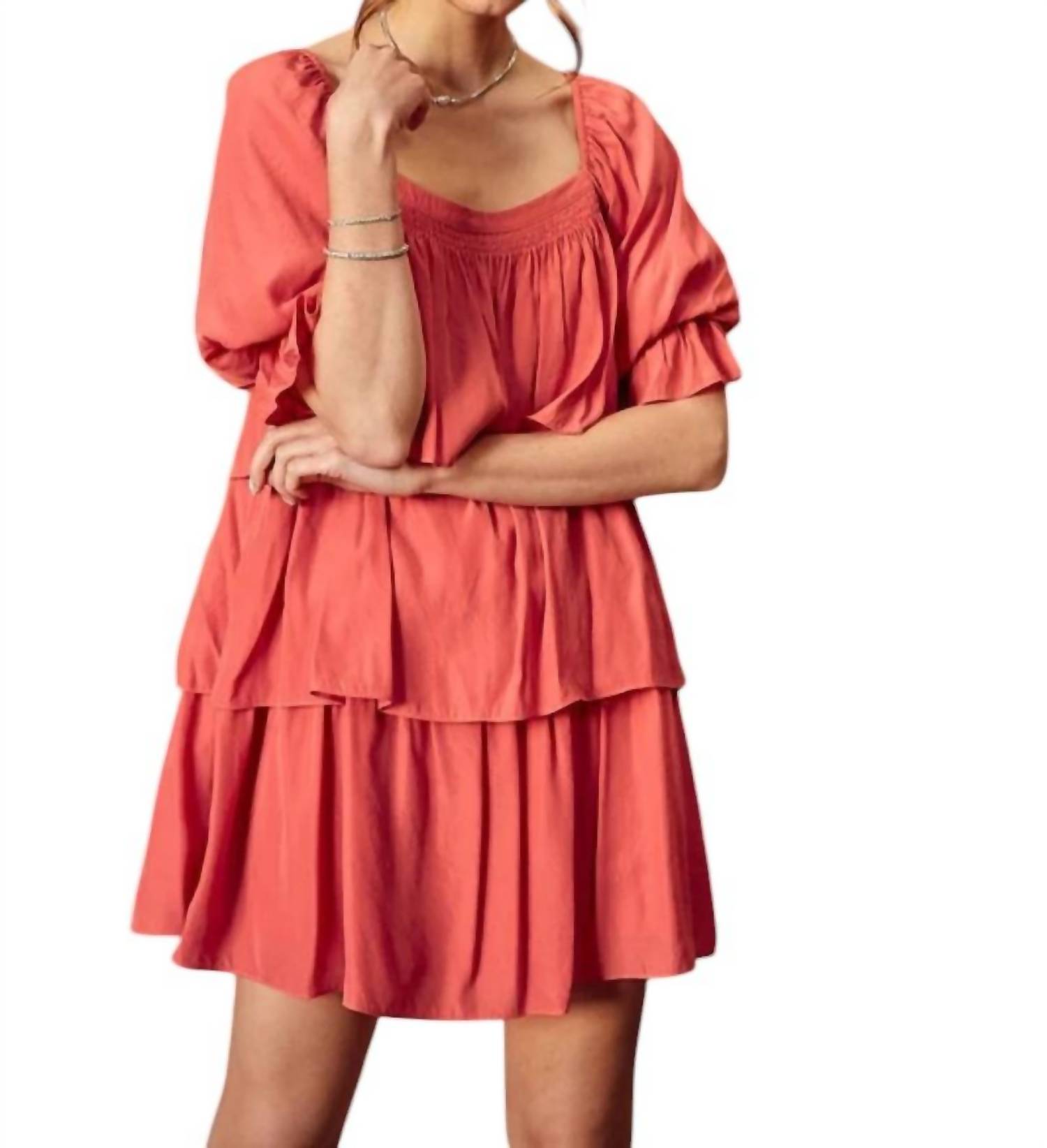 Mustard Seed Amy Puff Sleeves Tiered Mini Dress - Walmart.com
