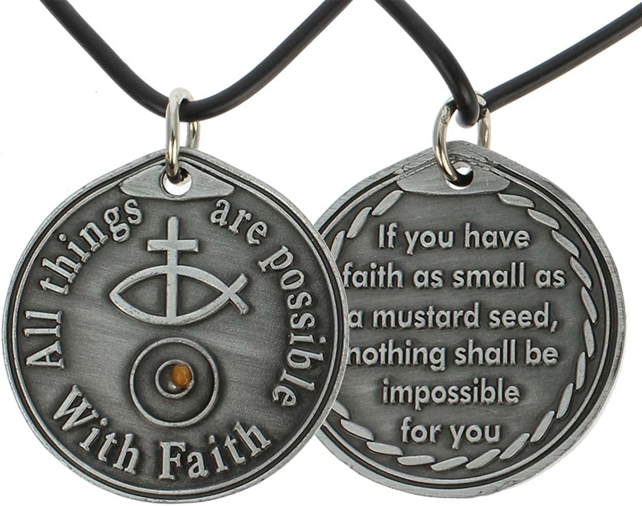 Mustard Seed Coin Necklace Faith - Real Leather Cord - Walmart.com