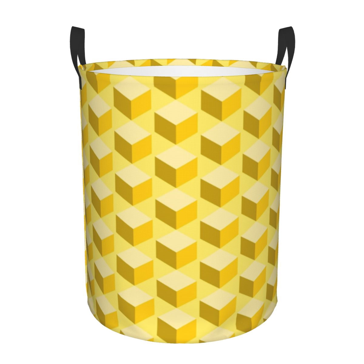 Mustard Yellow And Gray Geometric Laundry Basket Foldable Large Clothes ...