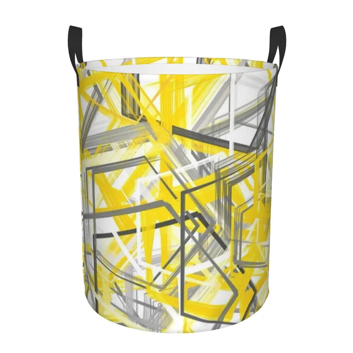 Mustard Yellow And Gray Geometric Laundry Basket Foldable Large Clothes ...