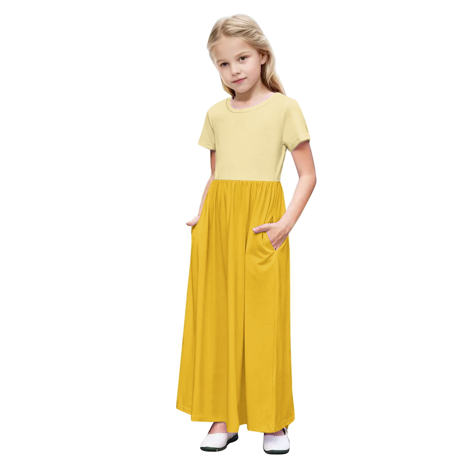 Mustard Yellow Boy Girl Children Boy Girl Color Block Spandex Dresses ...