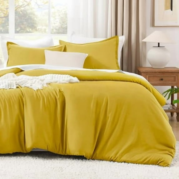 Mustard Yellow Comforter Set Full Size, 3 Pieces Lightweight Solid ...