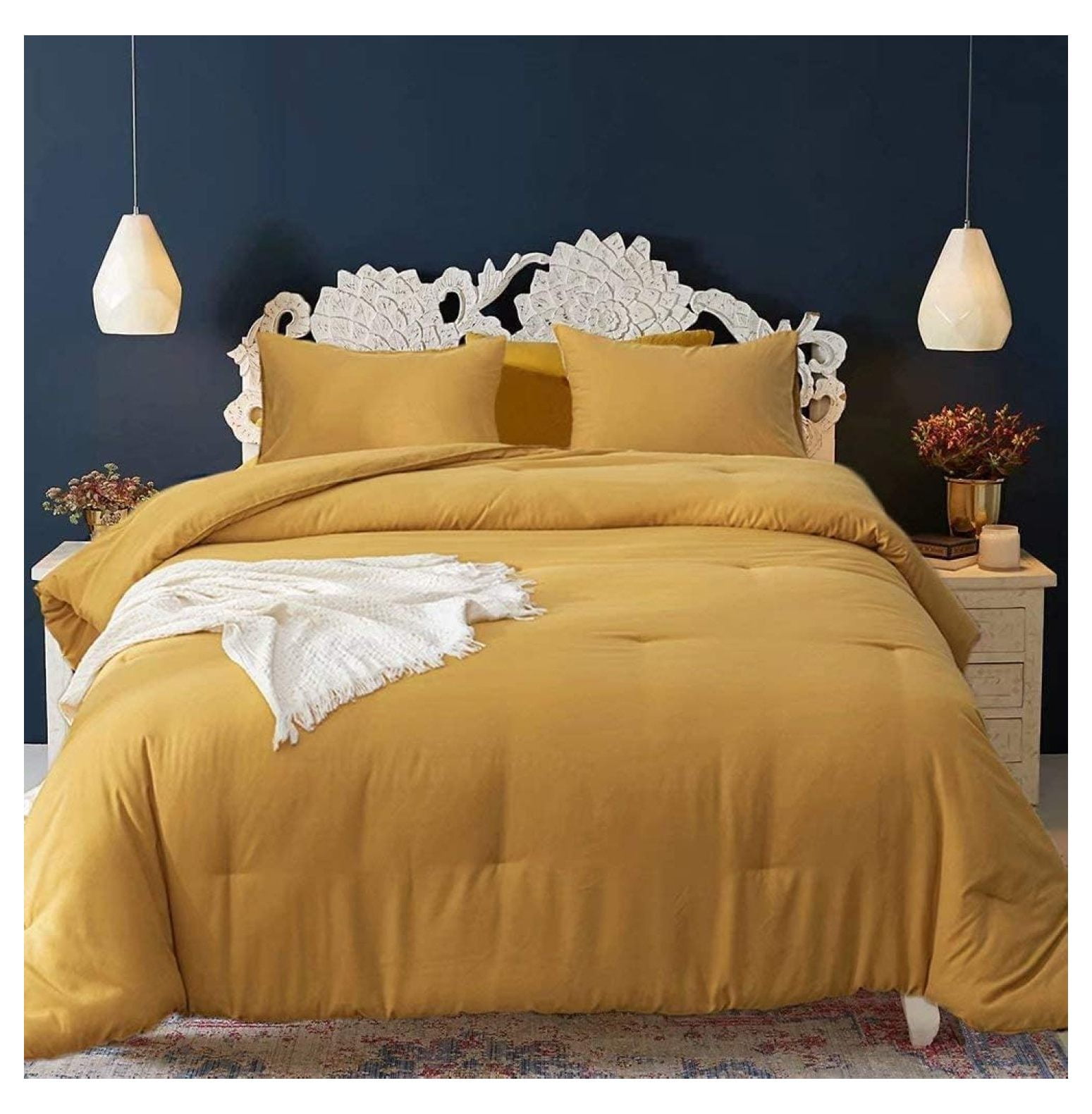 Mustard Yellow Comforter Sets King Solid Dark Yellow Bedding Comforter ...