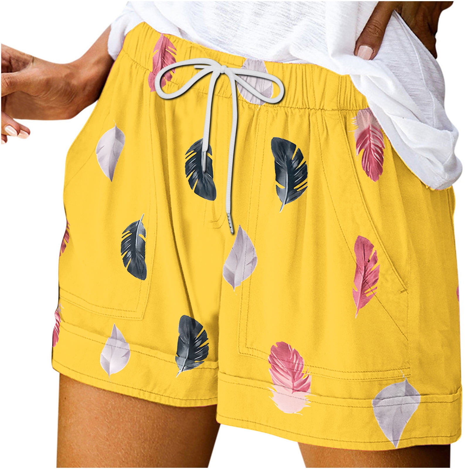 Mustard Yellow Lace Spandex Shorts for Women Summer Fall Loose Fit ...