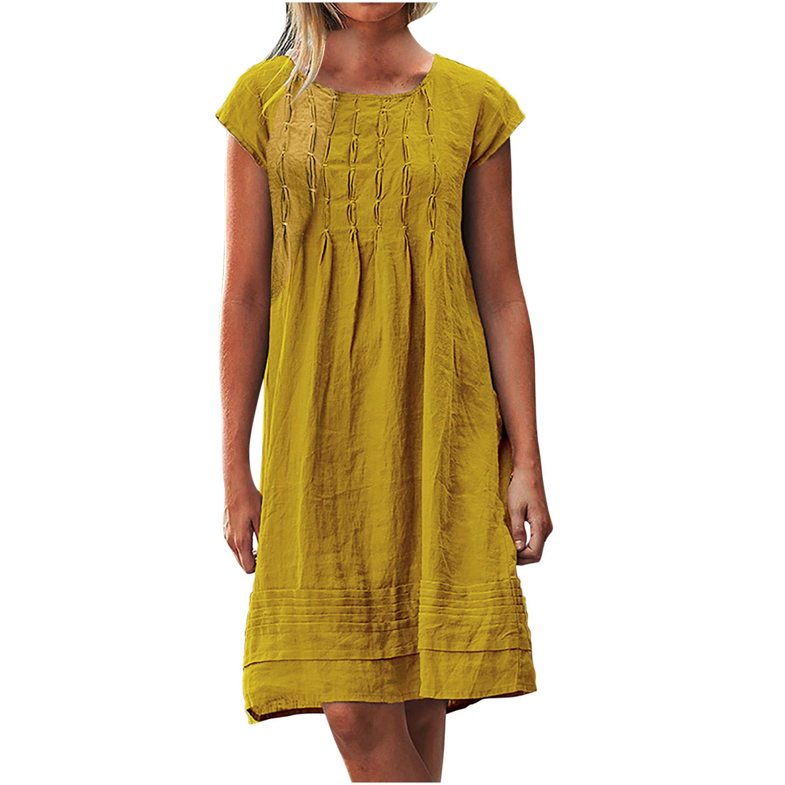 Mustard Yellow Ladies Boat Neck Faux Linen Lounge Dresses for Women ...