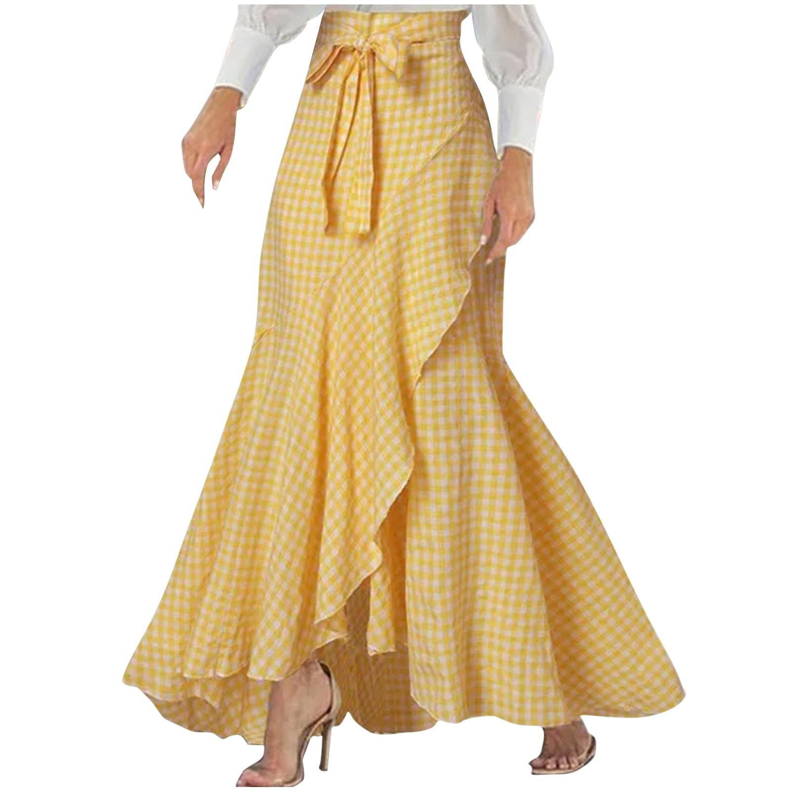 Mustard Yellow Ladies Modest Skirts for Women Maxi Long Loose Fit Wrap ...