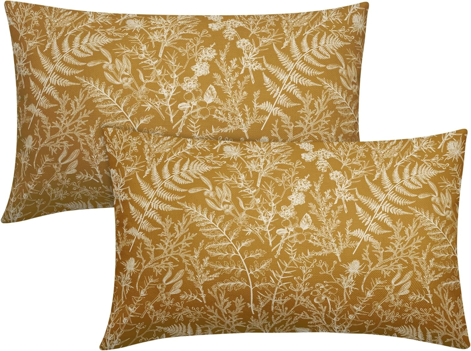 Mustard Yellow Lumbar Pillow Covers 12x20 Set of 2 Vintage Floral ...