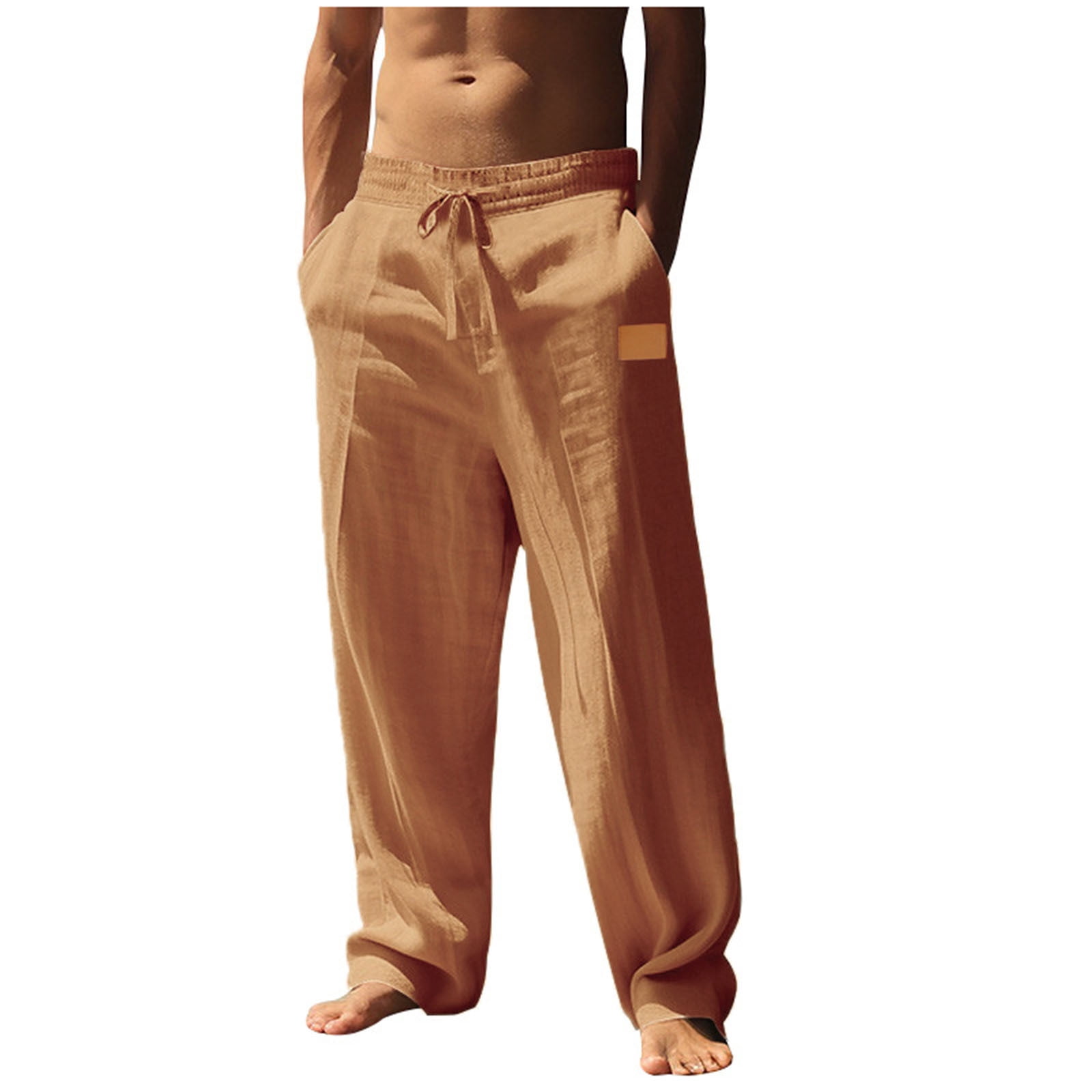 Mustard Yellow Mens Pants for Mens Faux Gauze Linen Work Wild Cargo ...