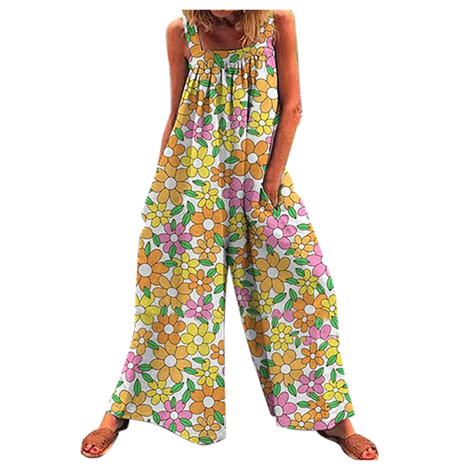 Mustard Yellow Pants for Women Summer Fall Flower Graphic Loose Fit ...