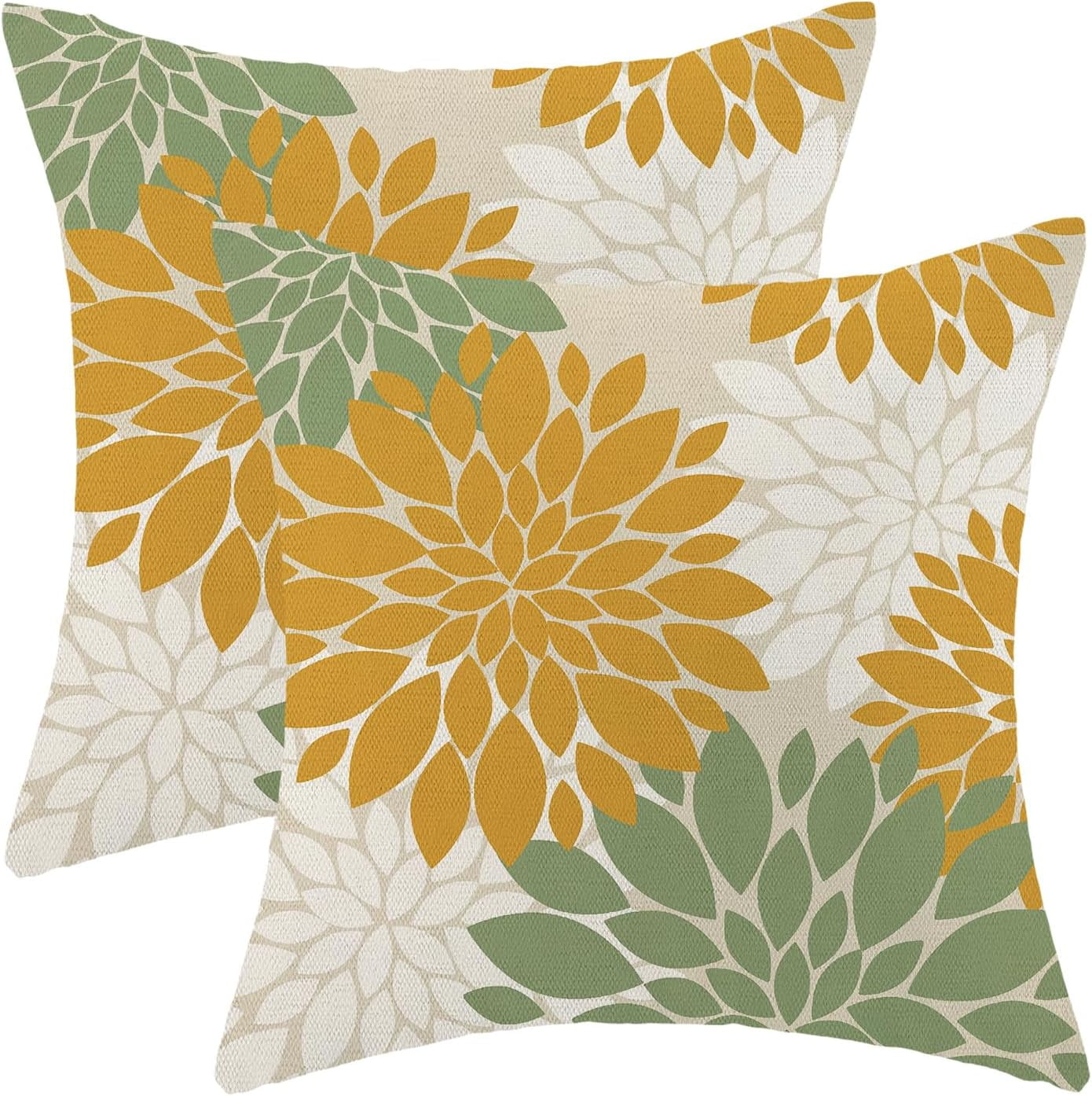 Mustard Yellow Sage Green Pillow Covers 16x16 Inch Set of 2 White ...