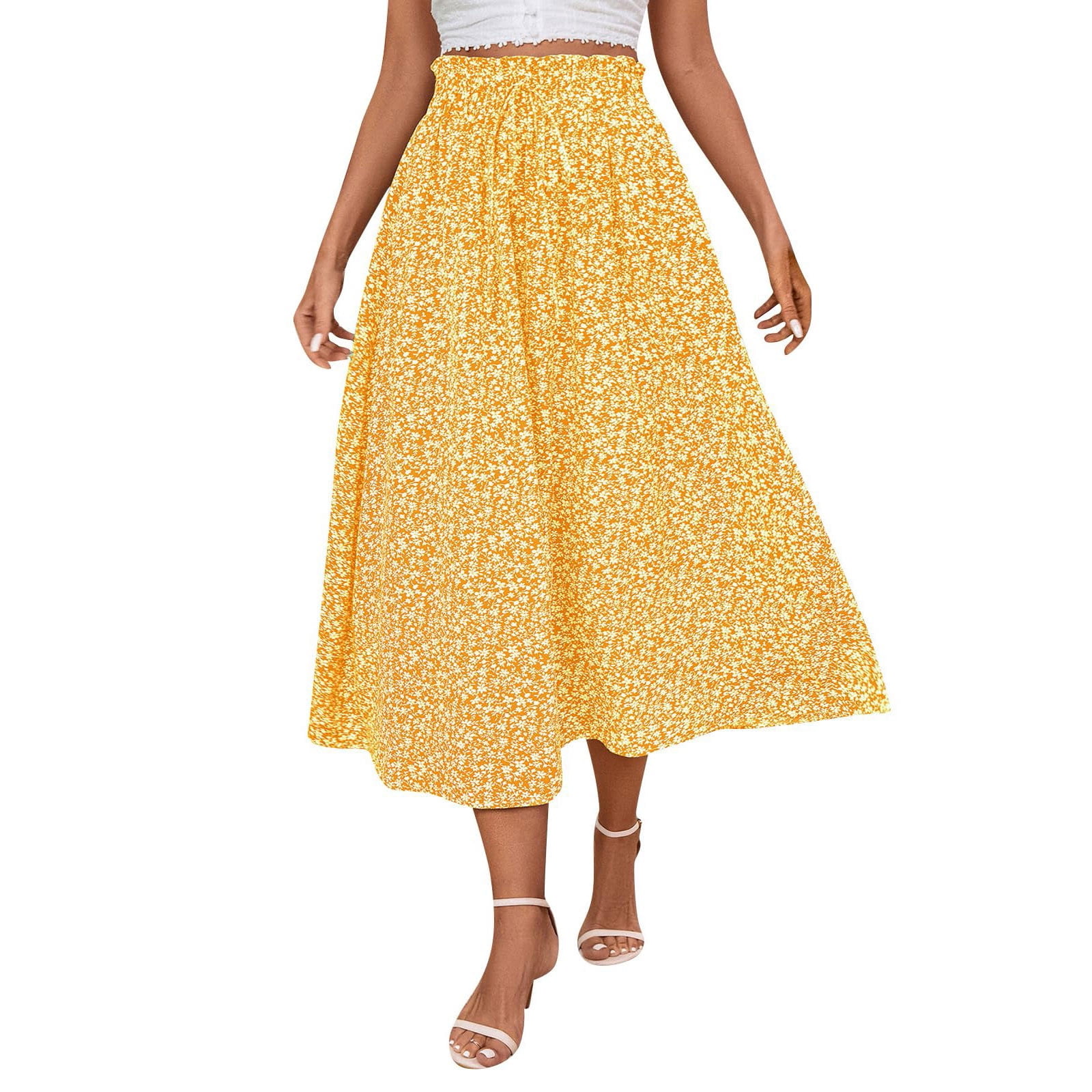 Mustard Yellow Spandex Skort for Ladies Floral Graphic Maxi Long Midi ...
