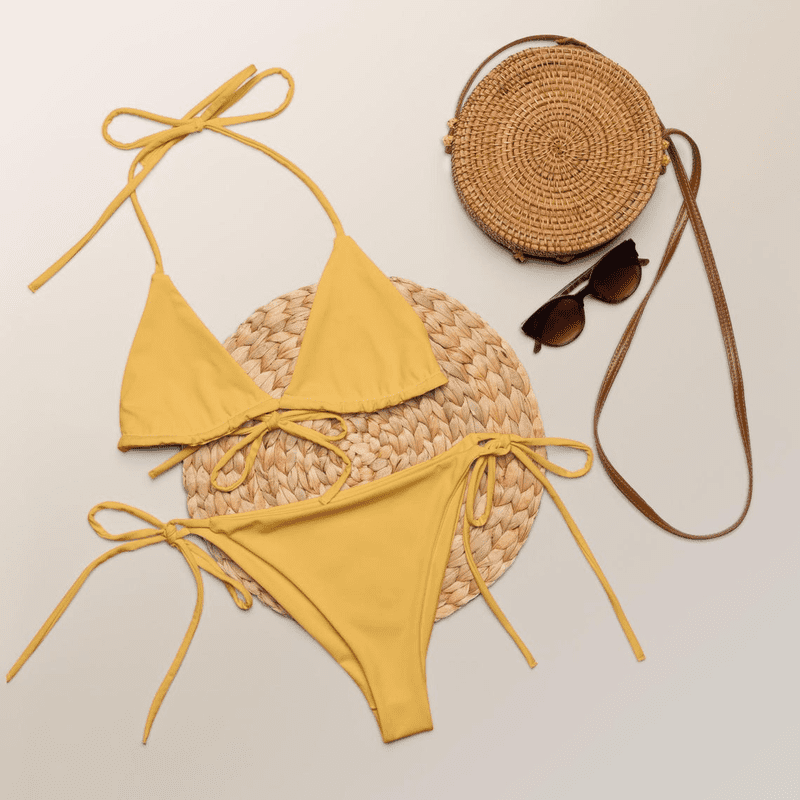 Mustard Yellow Triangle Bikini Set for Women Beachwear Bathing Suit ...