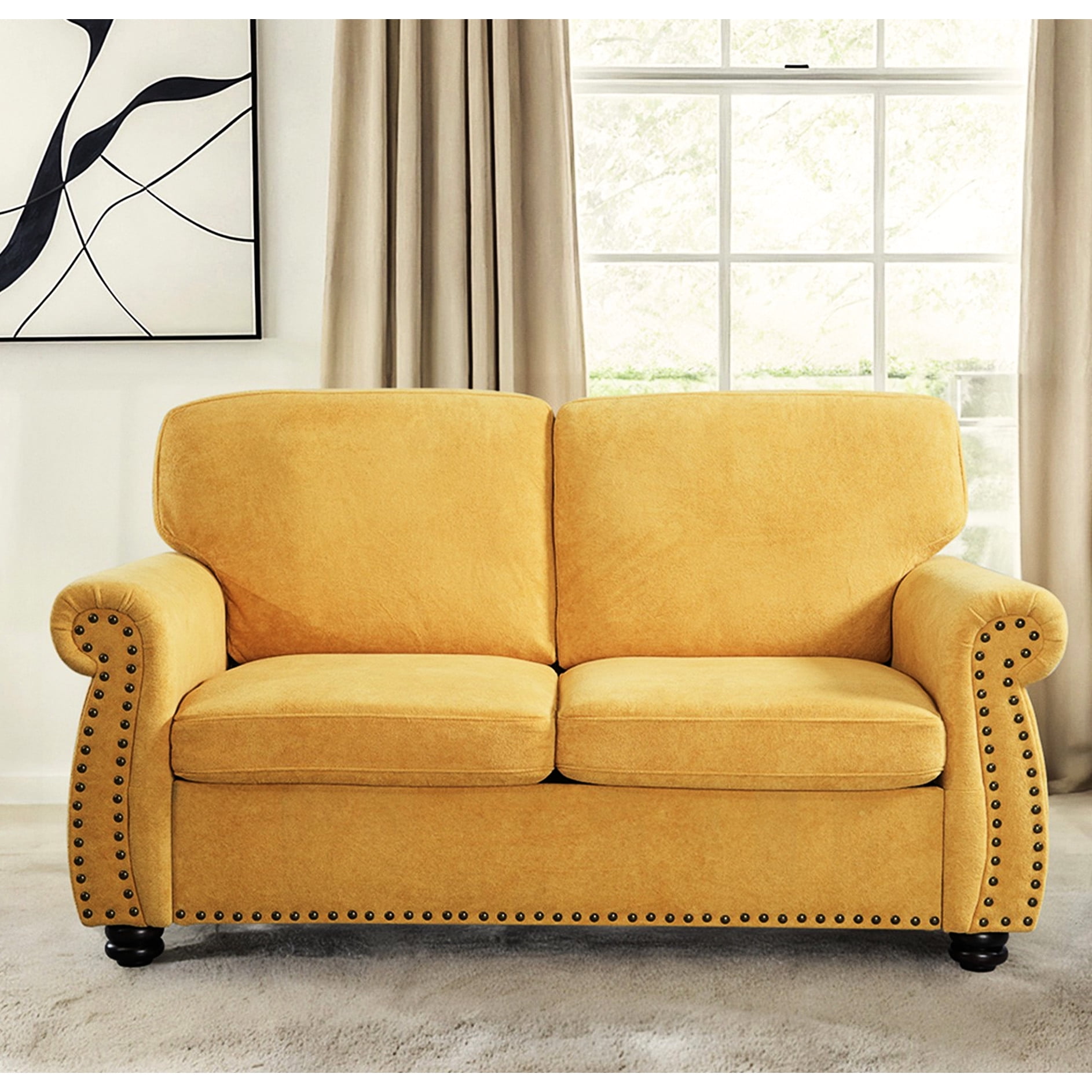 Mustard Yellow Velvet With High Foam, Solid Wood Legs, Loose Back ...