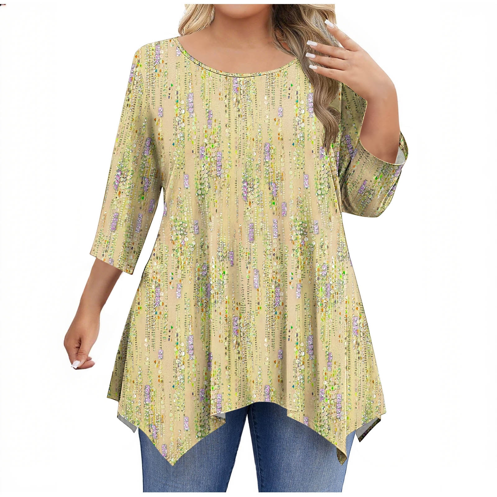 Mustard Yellow Women Long 3/4 Sleeve Tshirts Loose Fit Oversized Tee ...