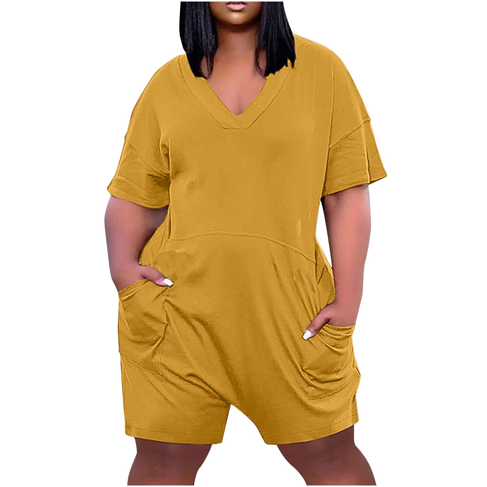 Mustard Yellow Women Loose Fit Plus Size Jumpsuits Shortalls Spandex ...