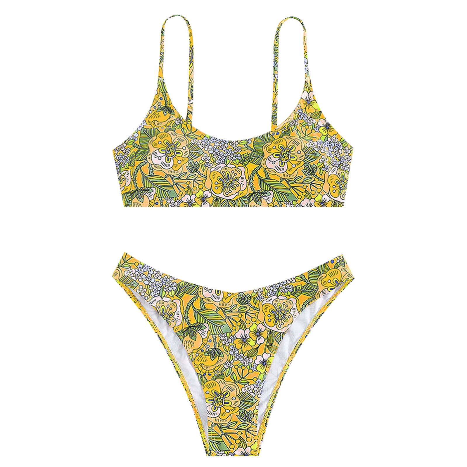 Mustard Yellow Womens Hawaiian Triangle Swimsuit Sets Tops Swimsuit ...