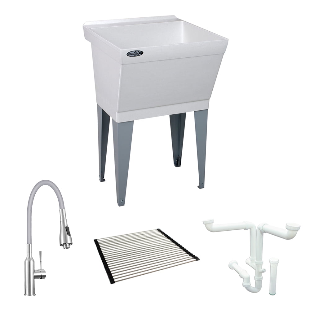 Mustee K-17F 23-in x 23-in 1-Basin White Freestanding Laundry Sink with ...