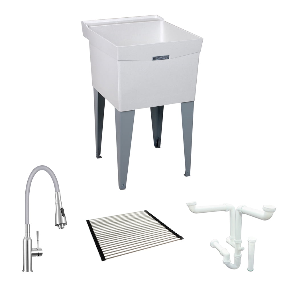 Mustee K-18F 20-in x 24-in 1-Basin White Freestanding Laundry Sink with ...