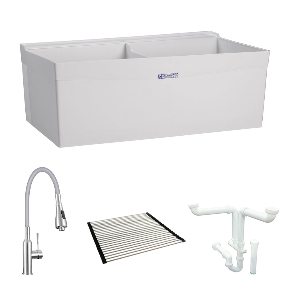Mustee K-27W 25-in x 40-in 2-Basin White Wall Mount Laundry Sink with ...