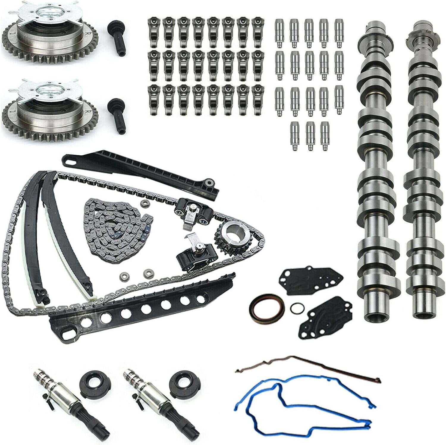 Mustrod Camshaft Rocker Arms Kit & Timing Chain Cam Phaser Kit for Ford ...