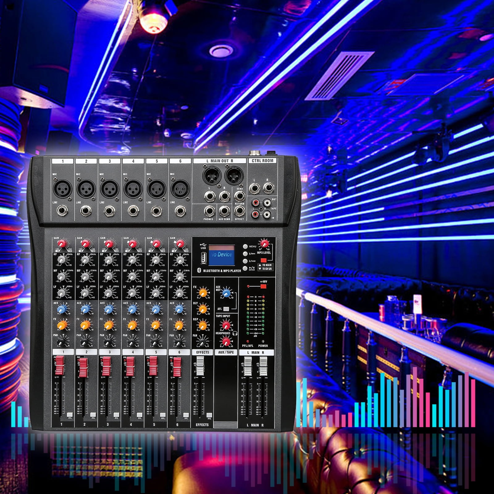 Mustrod Professional 6Channel Audio Mixer Sound Board Bluetooth USB ...