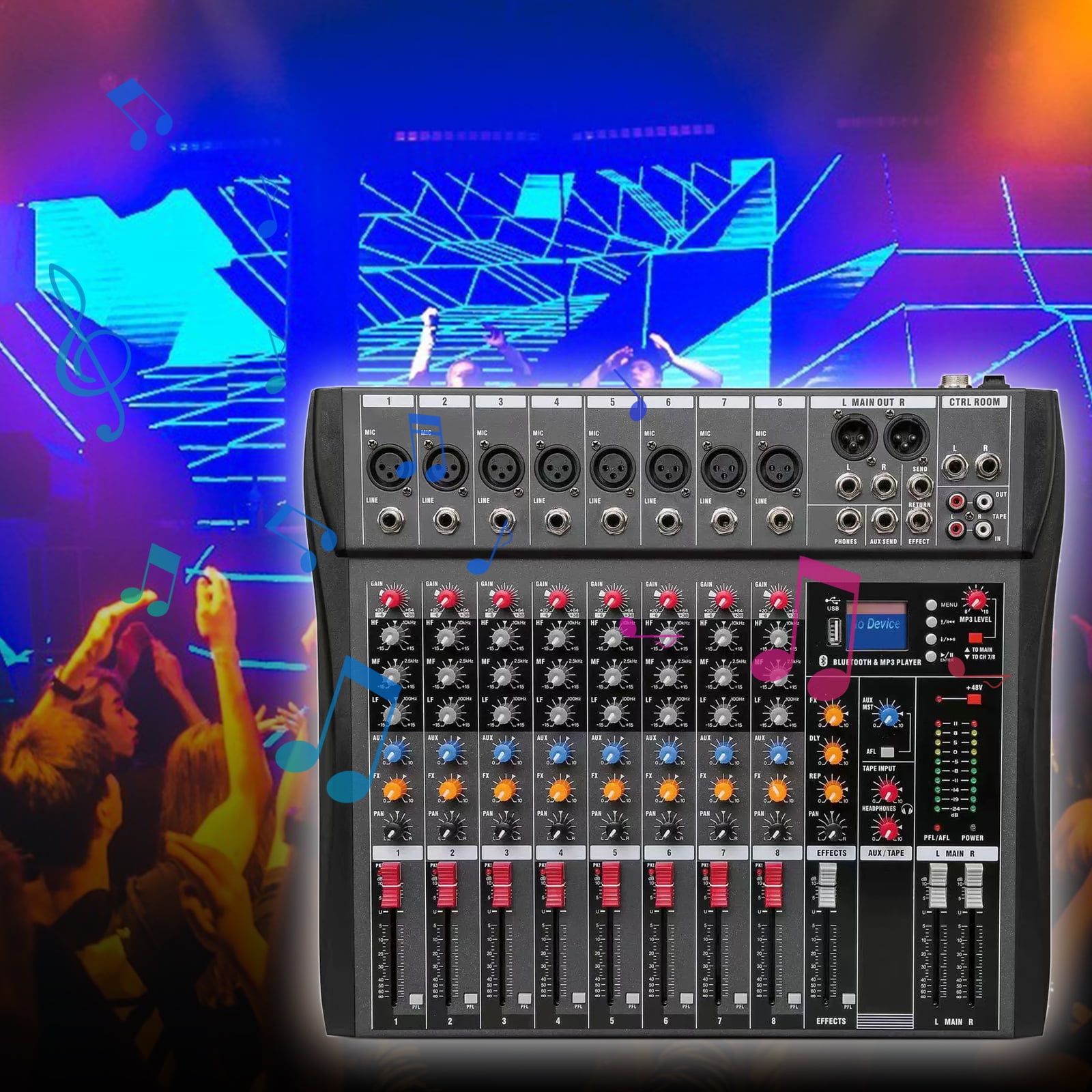 Mustrod Professional 8Channel Audio Mixer Sound Board Bluetooth USB ...