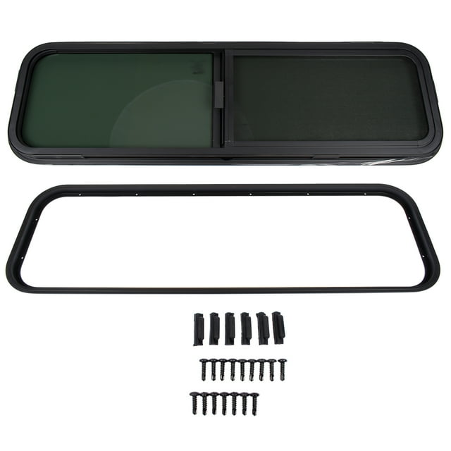 Mustrod RV Window Horizontal Sliding Black Glass 42"W 12"H Universal Teardrop Camper Trailer ...